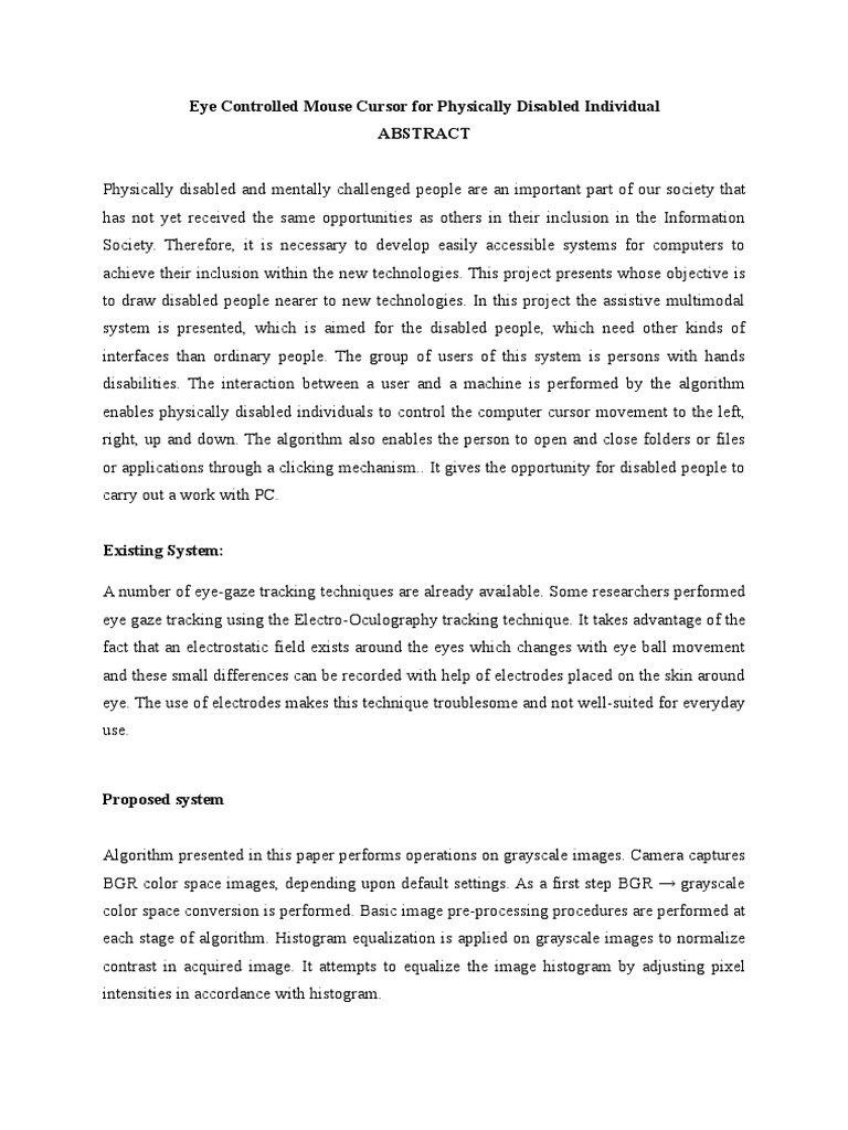 Eye Controlled Mouse Cursor For Physically Disabled Individual | PDF
