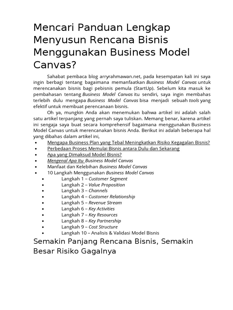 Panduan Lengkap Business Model Canvas | PDF