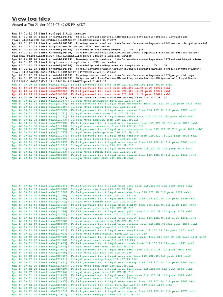 View Log Files: Viewed at Thu 21 Apr 2005 07:42:25 PM AKDT | PDF ...