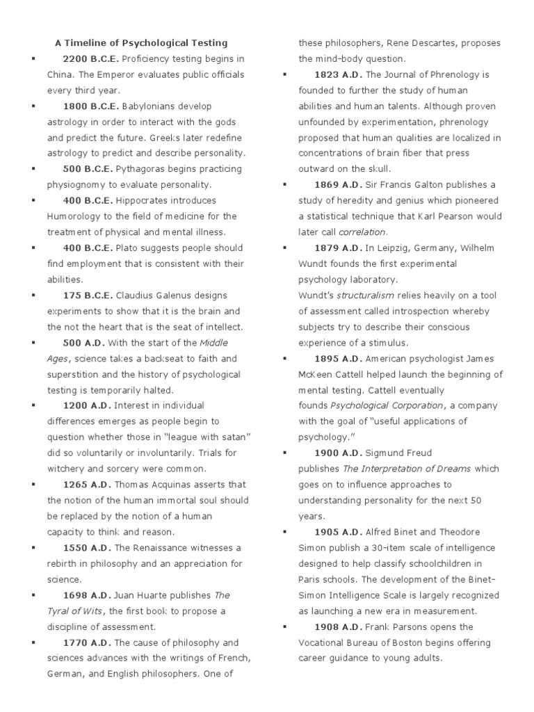 A Timeline of Psychological Testing | PDF
