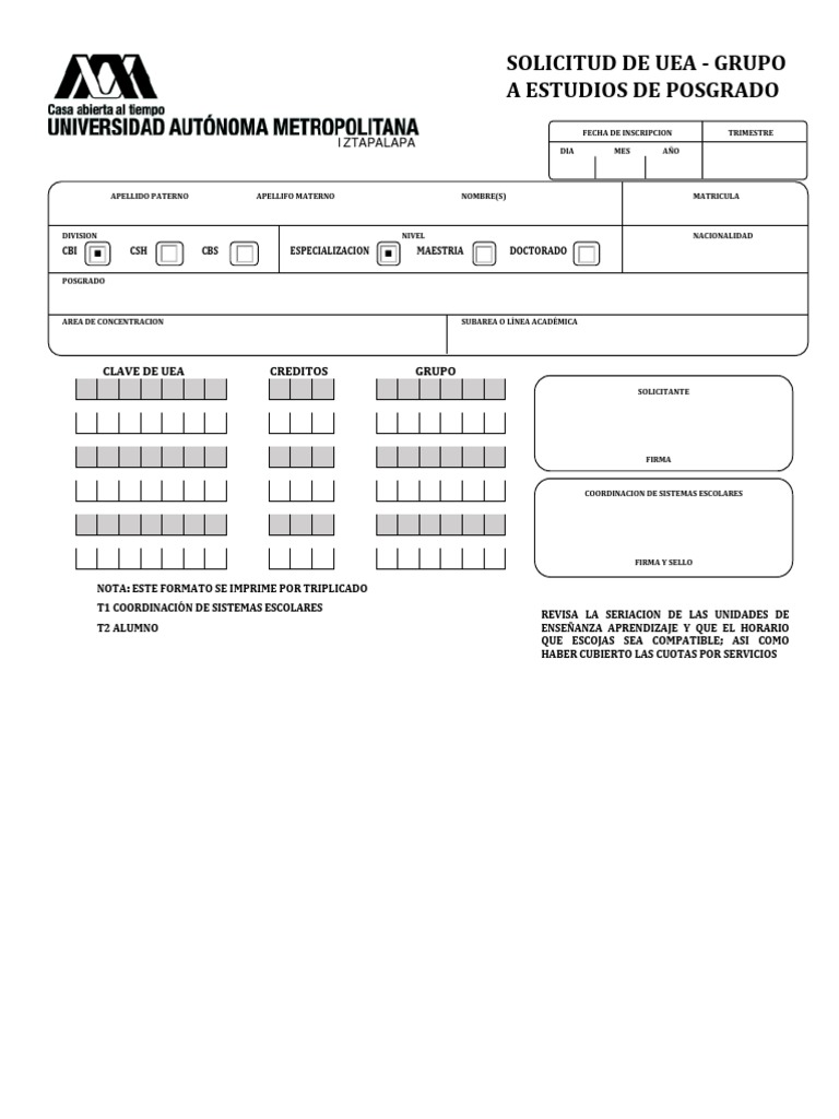 FORMATO Solicitud de UEA | PDF