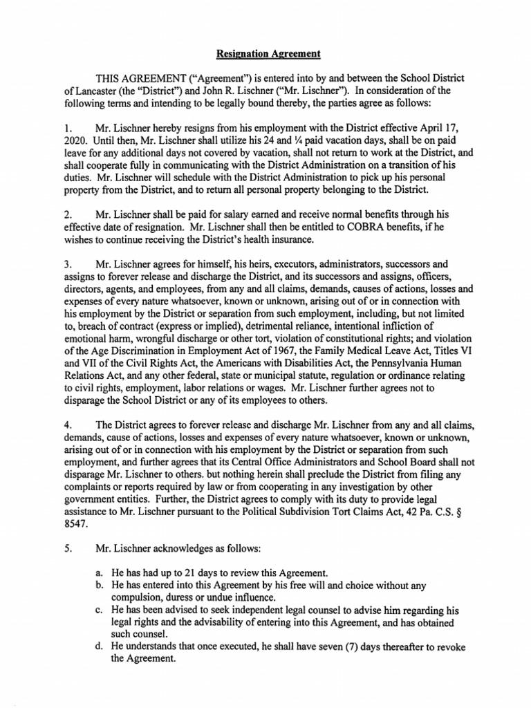 Lischner Resignation Agreement | PDF