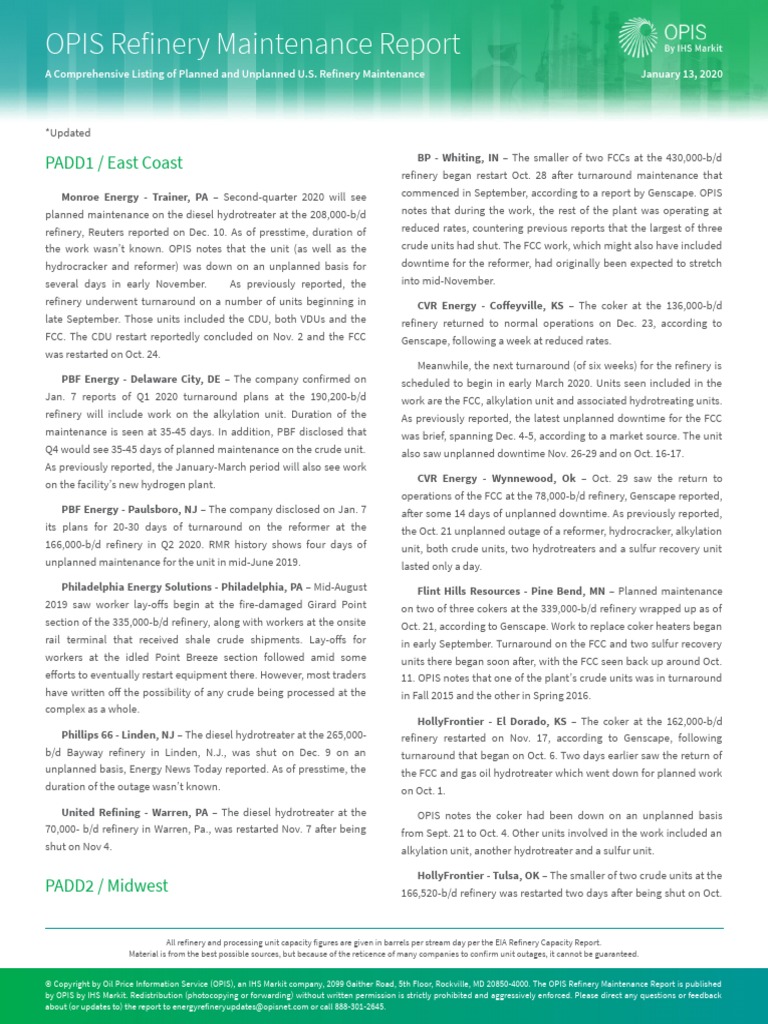 Refinery Maintenance Report | PDF | Oil Refinery | Petroleum