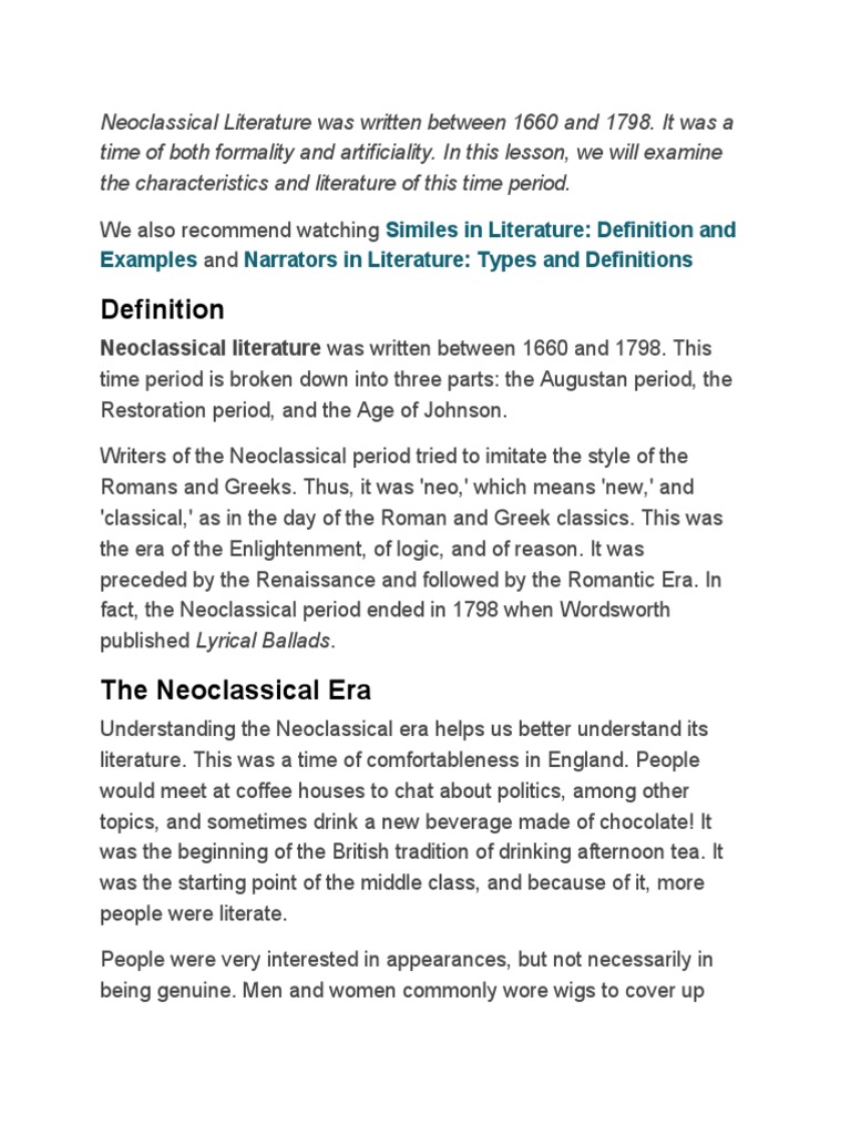 Neoclassical Literature | PDF | Poetry