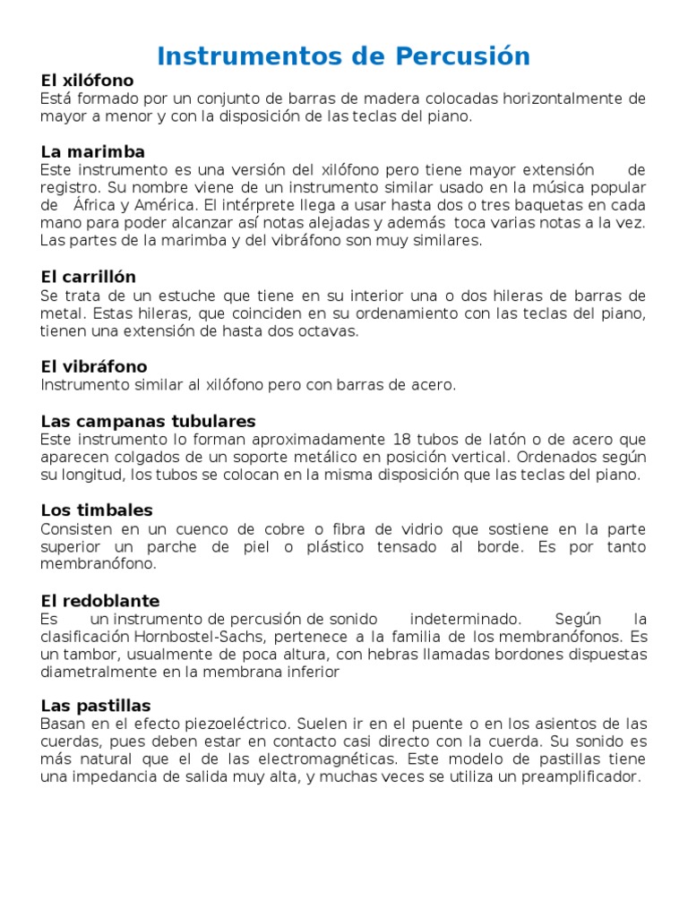 Instrumentos de Percusión | PDF | Instrumentos musicales | Gaiaphones