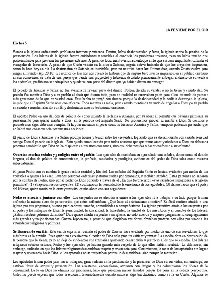 Ananías y Safira: Lecciones de Hechos 5 | PDF | Jesús | Dios