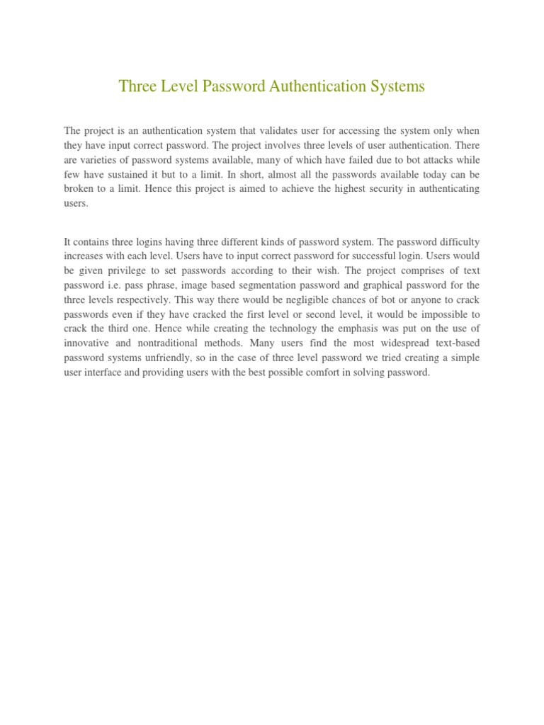 Three Level Password Authentication Systems Pdf Password 4964
