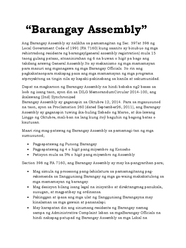 Barangay Assembly | PDF
