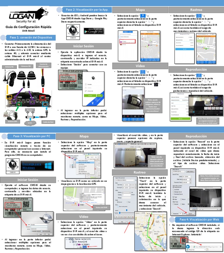 Guia de Configuracion Rapida DVR Movil PDF | PDF | Grabadora de vídeo digital | Aplicación movil