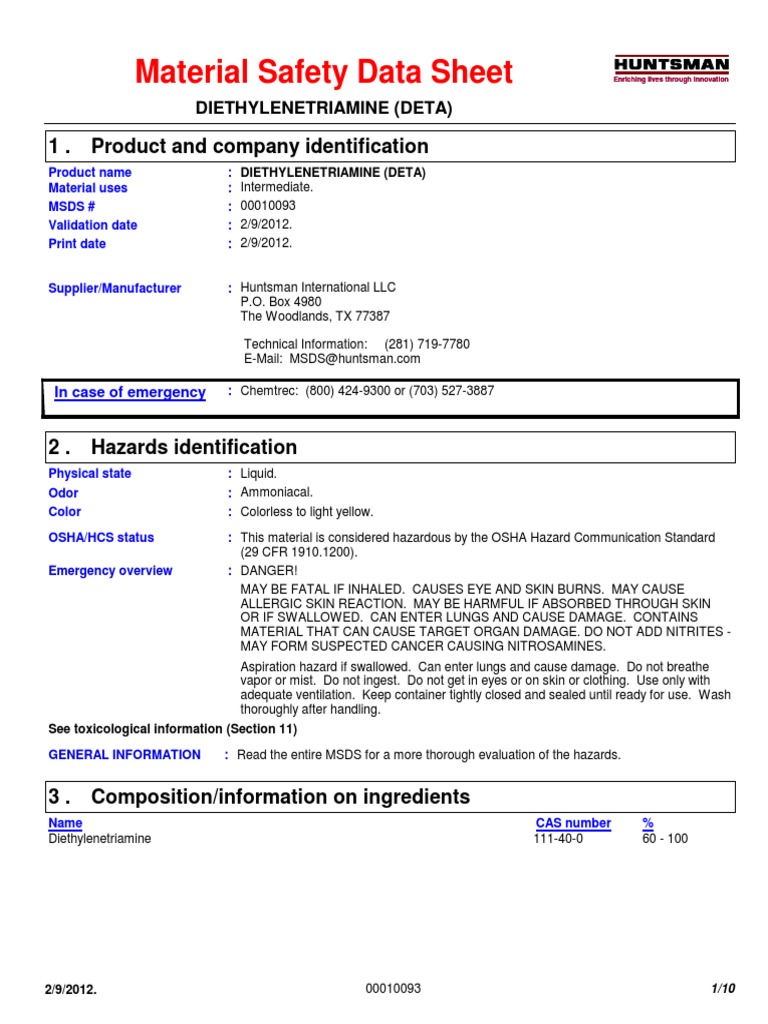 Deta MSDS | PDF | Waste Management | Waste