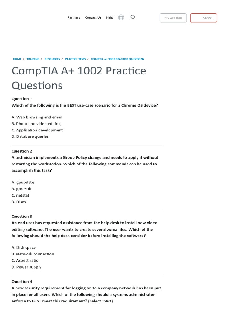 CompTIA A+ 1002 Practice Questions - Sample Questions - Training ...