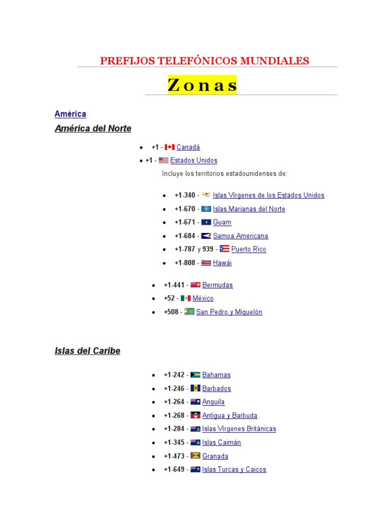 UA - COD - PREFIJOS TELEFÓNICOS MUNDIALES+Domaine-Peq | PDF