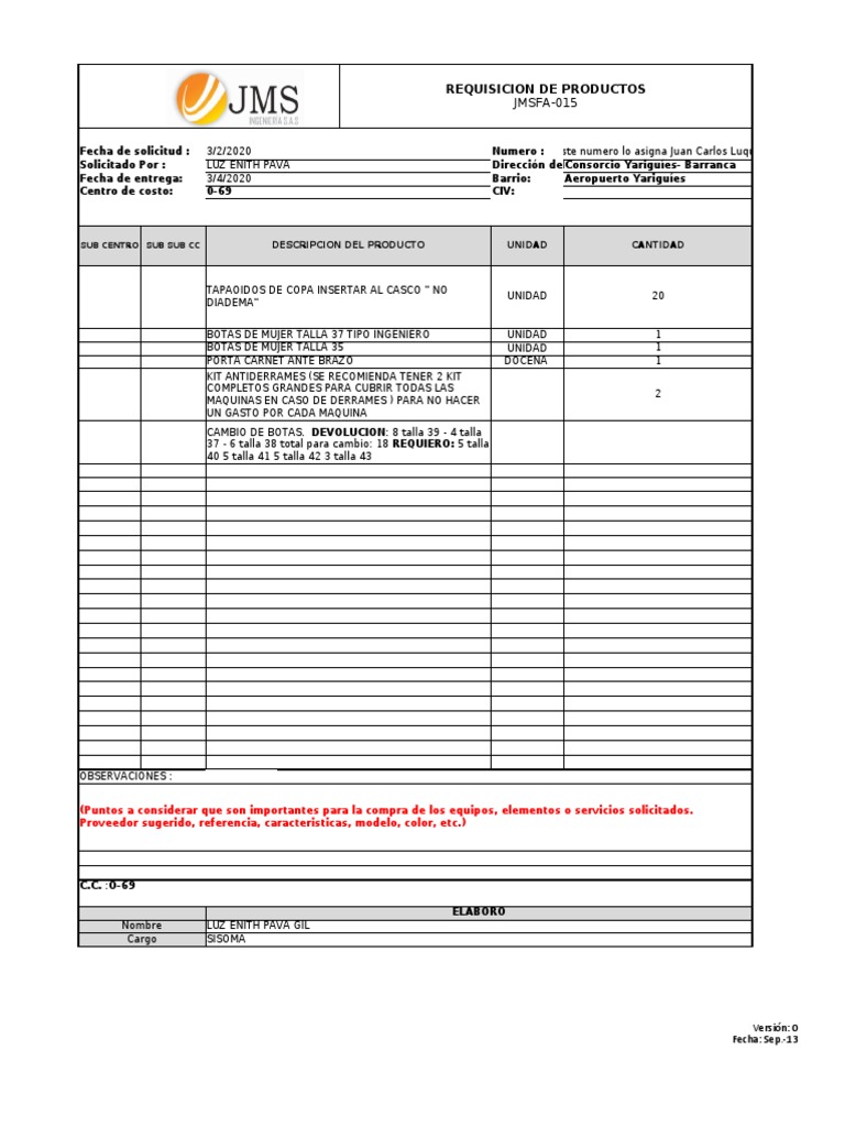Formato RQ CY SOLICITUD | PDF