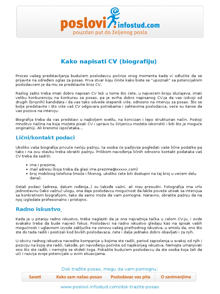 Kako Napisati CV Biografiju