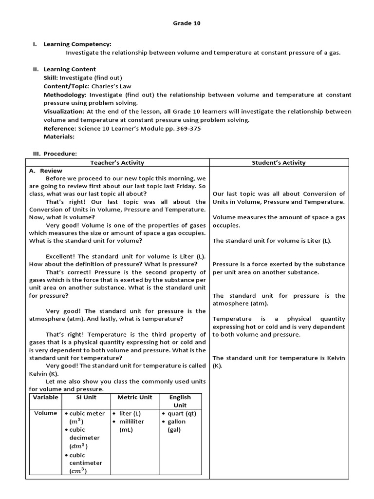 Volume-Temperature Relationship in Gases | PDF