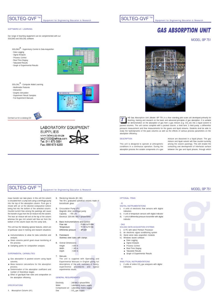 Gas Absorption Unit SOLTEQ BP751 | PDF | Technology & Engineering