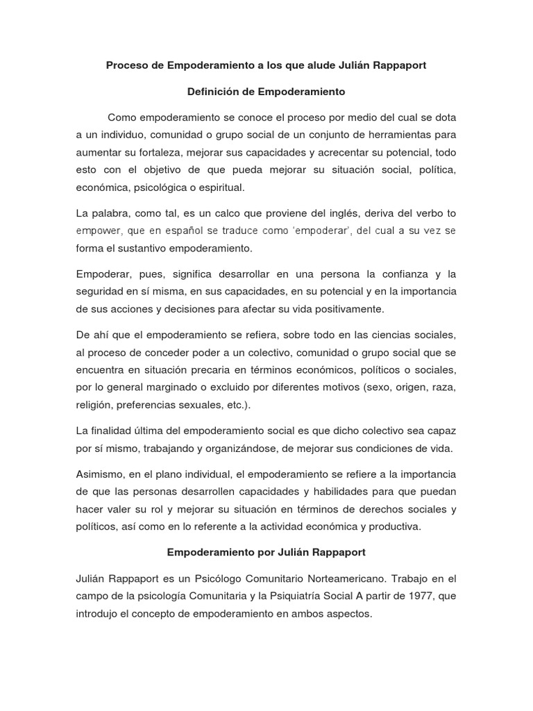 Proceso de Empoderamiento Julián Rappaport | PDF