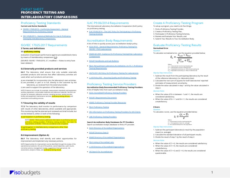 Proficiency Testing Cheatsheet | PDF