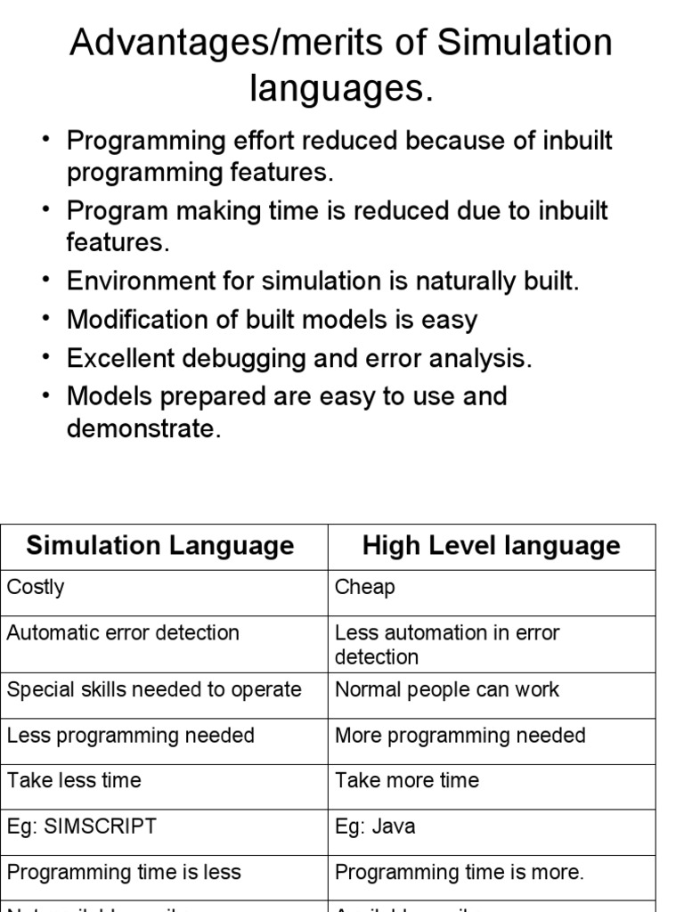 Advantages/merits of Simulation Languages | PDF | Simulation | Computer ...