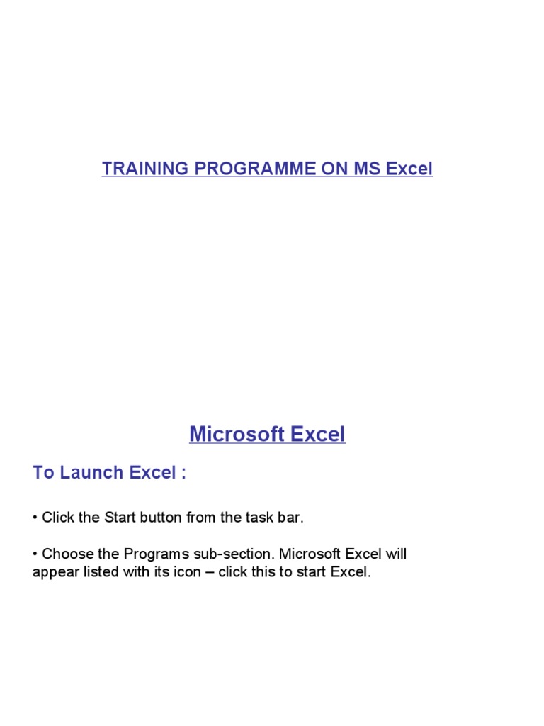 Training Programme On Ms Excel | PDF | Microsoft Excel | Graphical User Interfaces