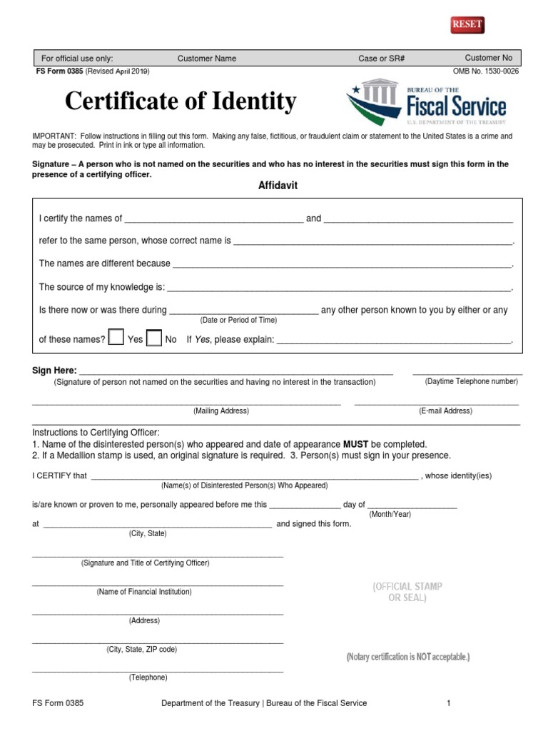 Treasury Form 0385 | PDF