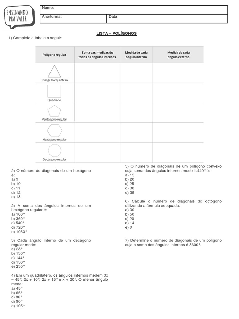 9o Ano - Exercícios - REVISÃO IFAL - POLÍGONOS | PDF