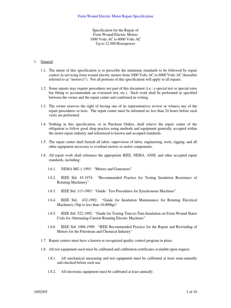Form Wound Motor Repair Standards | PDF | Technology & Engineering