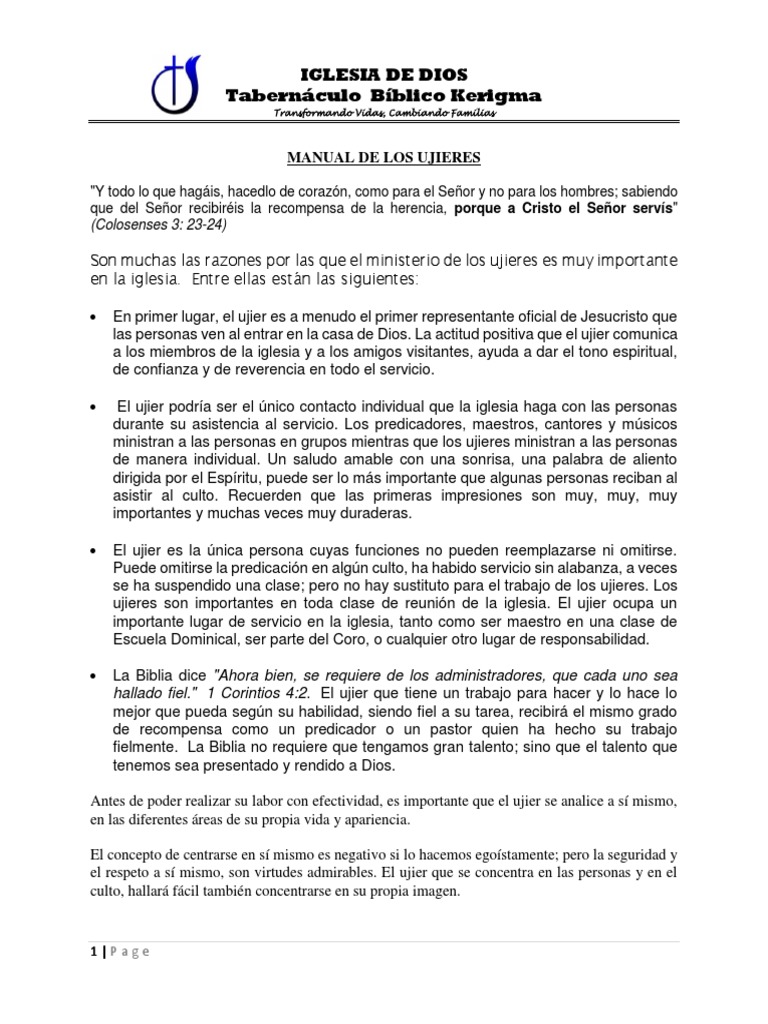 Manual para Ujieres: Una Guía Esencial para el Servicio Cristiano en la ...