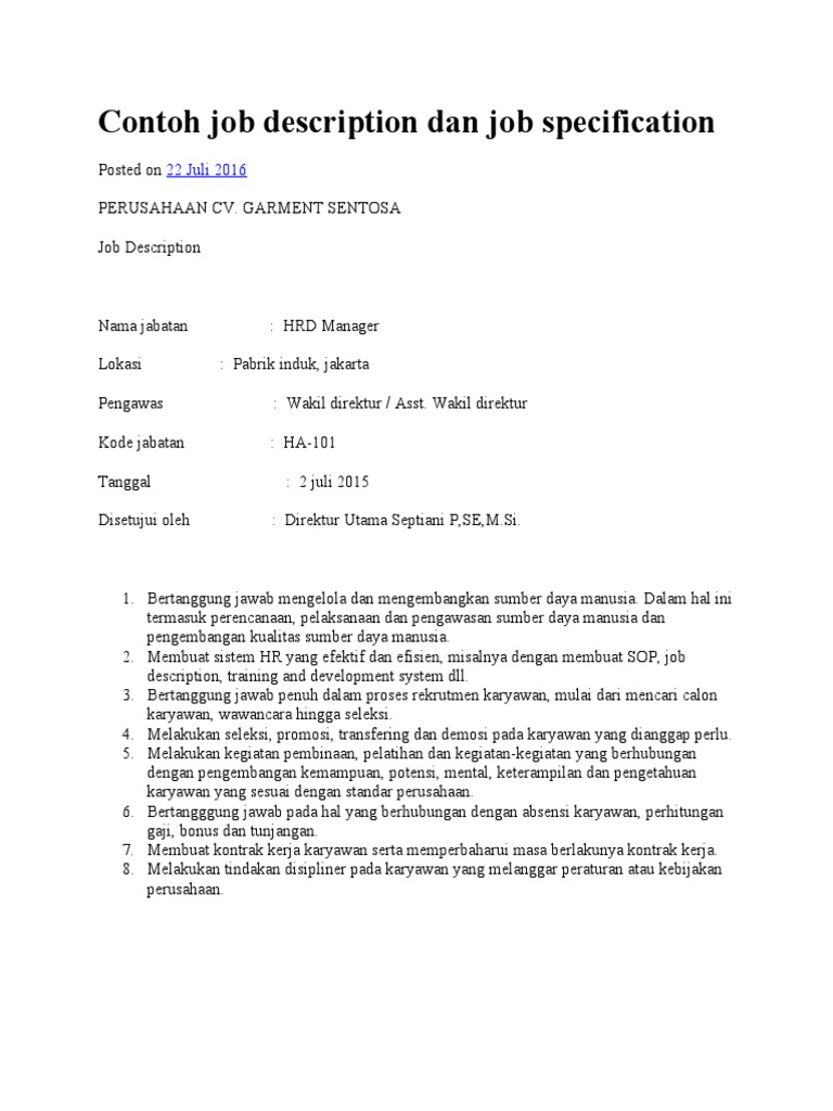 Contoh Job Description Dan Job | PDF | Karier & Perkembangan | Bisnis
