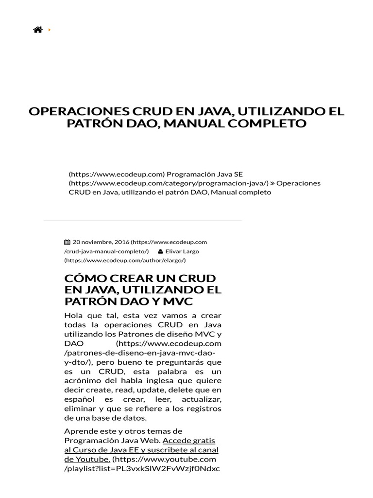 Operaciones CRUD en Java Utilizando El Patrón DAO Manual Completo-2 PDF ...