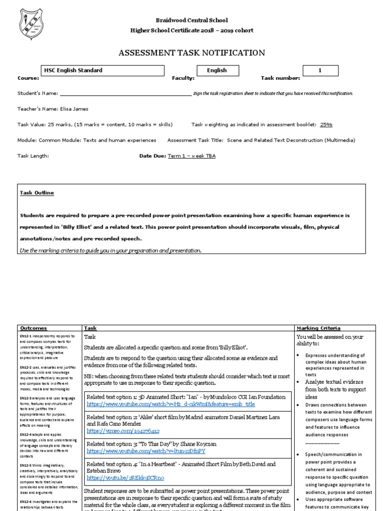 Billy Elliot Task Questions | PDF