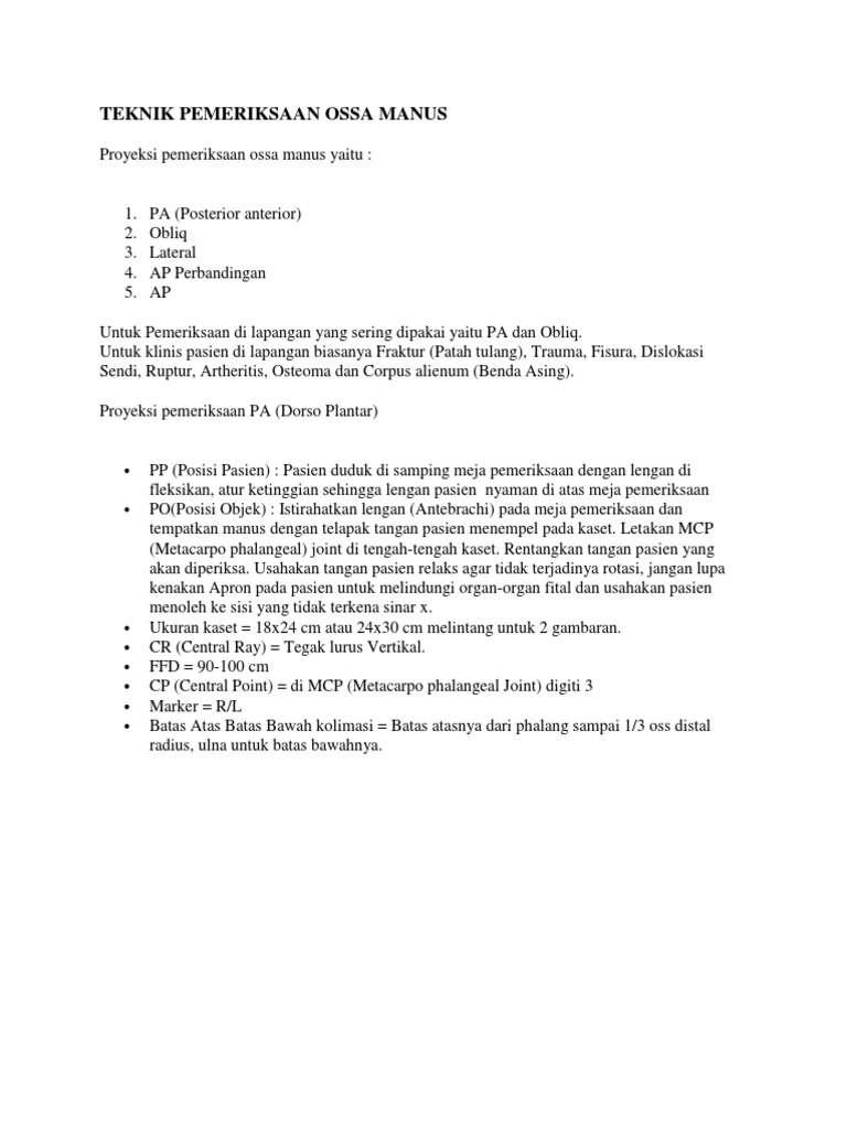 Teknik Pemeriksaan Ossa Manus | PDF