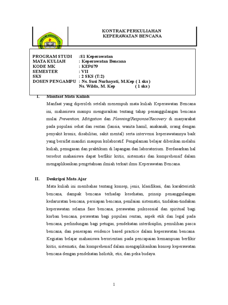 Kontrak Keperawatan Bencana (Reguler) | PDF | Pengembangan Diri | Sains & Matematika