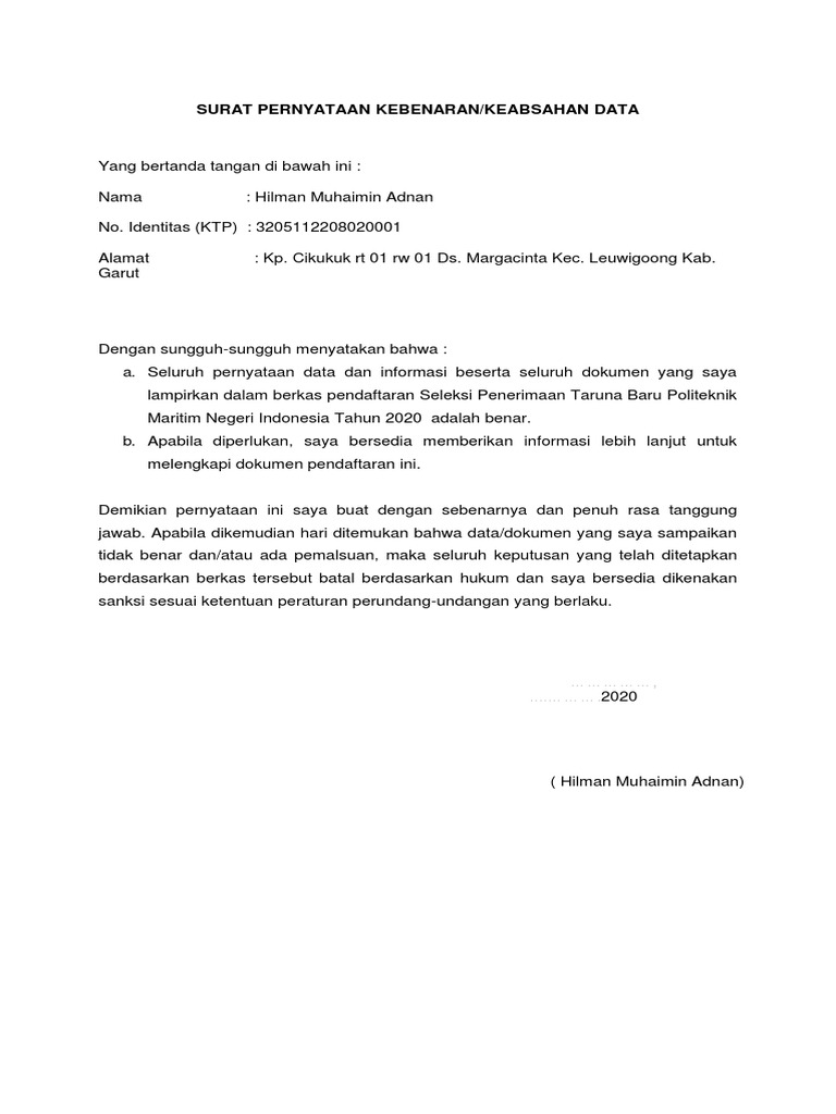 Surat Keabsahan Data | PDF