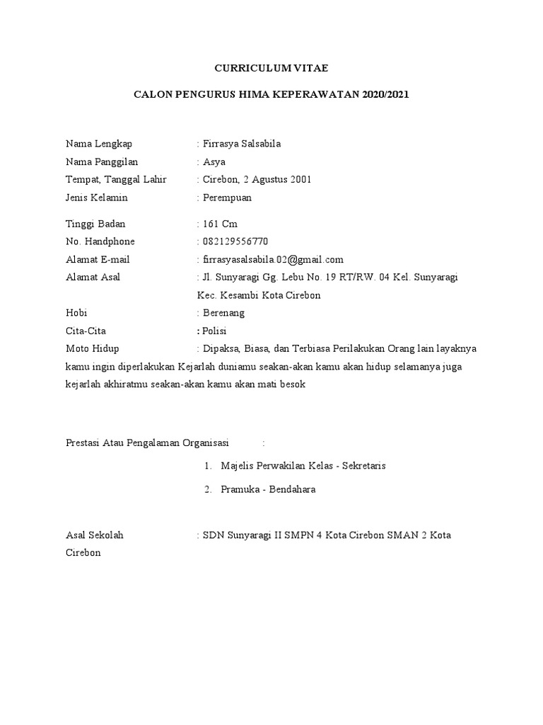 CV CALON PENGURUS HIMA KEP - Doc Salinan Salinan | PDF | Pengembangan Diri | Gaya Hidup
