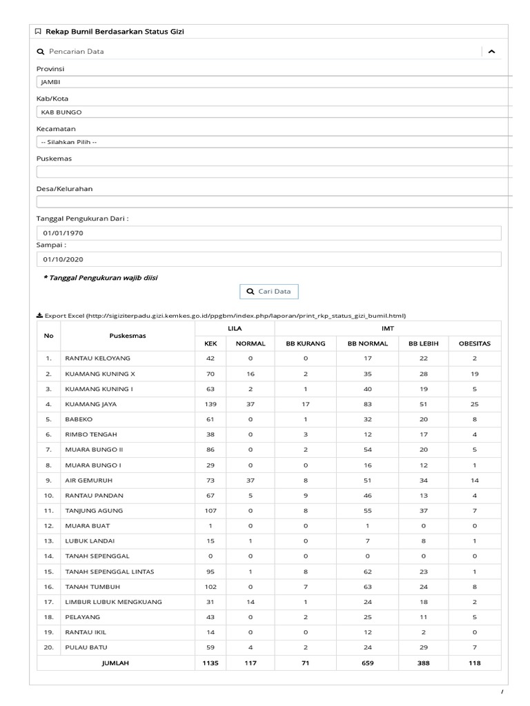 10 Jan - Rekap Bumil Berdasarkan Status Gizi - SISFO Gizi Terpadu | PDF