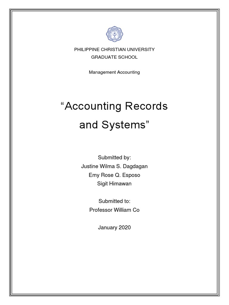 MANACC-Accounting Records and Systems (Narrative Form) | PDF