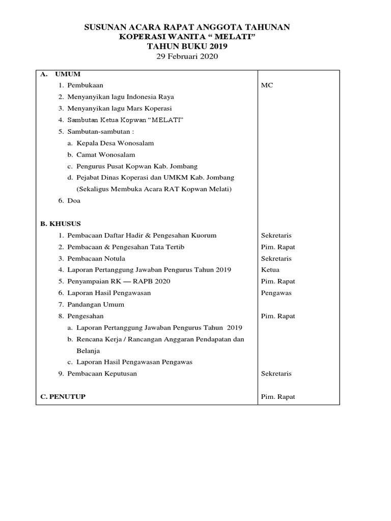 Susunan Acara Rapat Anggota Tahunan | PDF