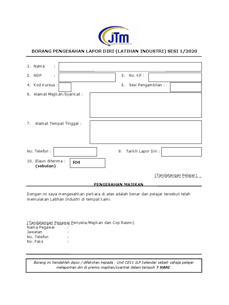 Borang Pengesahan Lapor Diri | PDF