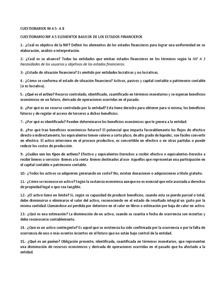 Cuestionarios Nif A5, A7, A8 | PDF