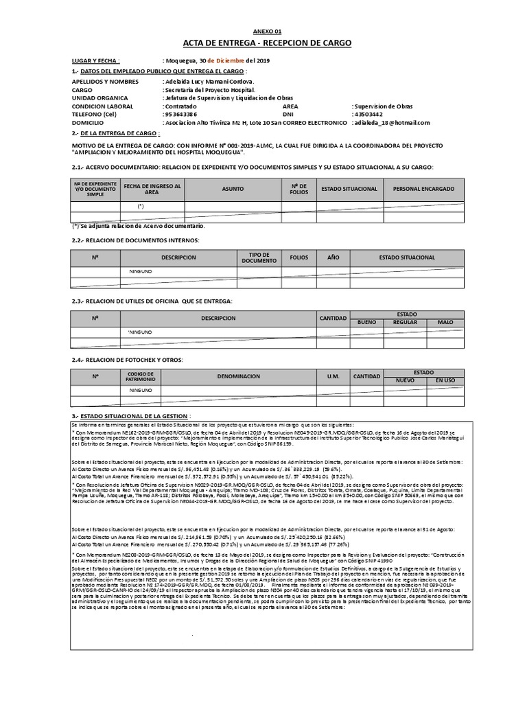 Entrega de Cargo Modelo | PDF