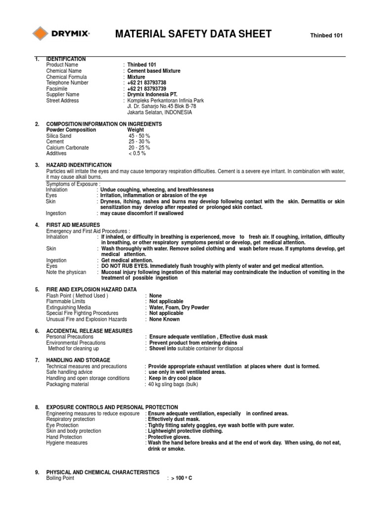 MSDS Thinbed 101 | PDF