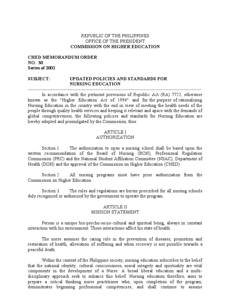 CHEd Memorandum Order No 30 | Nursing | Libraries