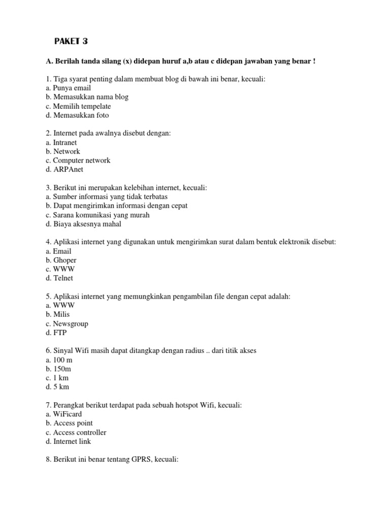 50+ Contoh Soal UAS TIK Kelas 9 SMP MTs Semester Ganjil | PDF