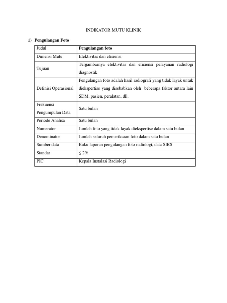 Indikator Mutu Radiologi RS HAWARI ESSA | PDF