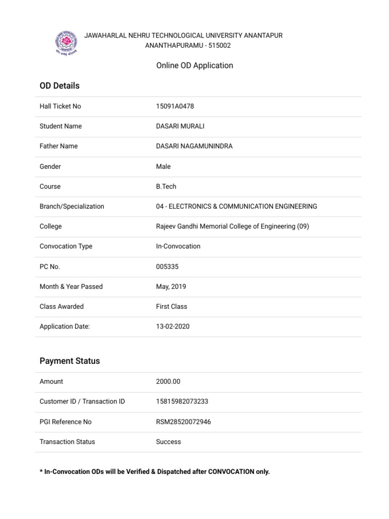 JNTUA Original Certificate | PDF