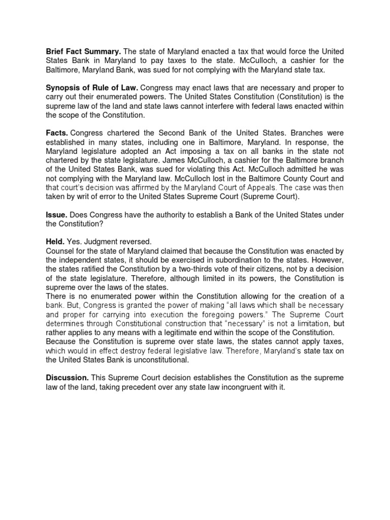 McCulloch v. Maryland | PDF