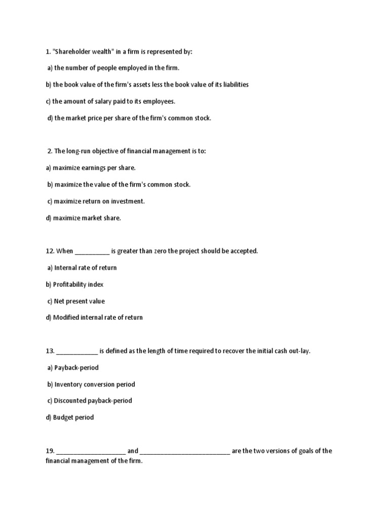 SFM - Question Bank | PDF