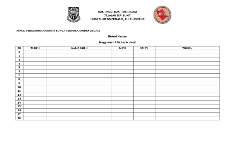 Rekod Penggunaan Bilik Audio Visual | PDF