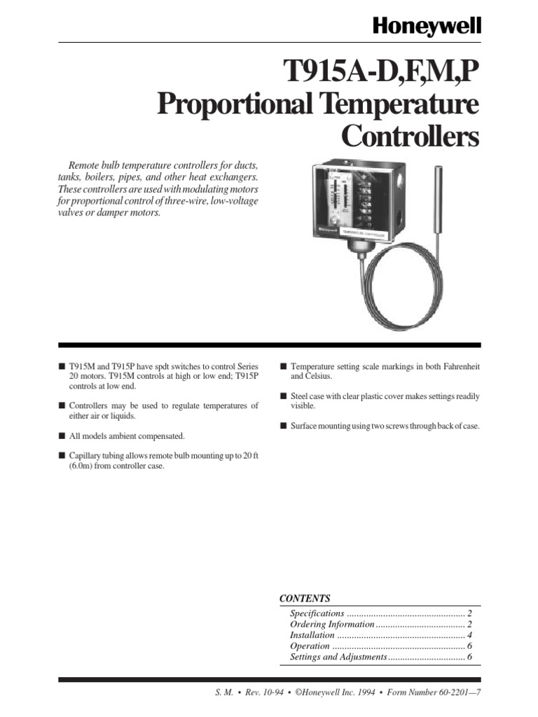 Honeywell Temp Controller Series T915 | PDF